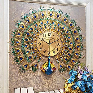 Wall Clock Peacock Wall Clock European Peacock Home Decor Wall Clock Living Room Silent Wall Clock,80CM
