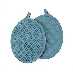 Kitchen Towels Dishcloths Oven Mitts and Pot Holders Set of 9, Oeko-Tex 100% Cotton Terry Dish Towels & Dish Cloths, Non-Slip Silicone, Blue