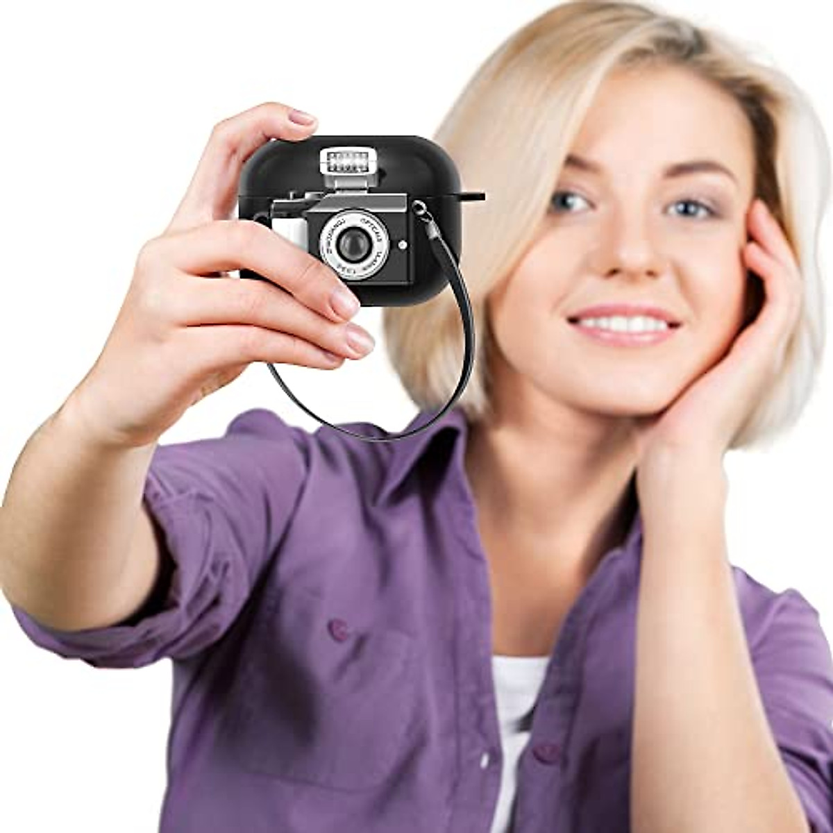 Coolden Compatible with AirPod 3rd Generation Case Cover Vintage Camera Design for Women Girls Creative Flash Shutter Function with Wrist Strap Soft Silicone Protective Shockproof Case for Airpods 3rd