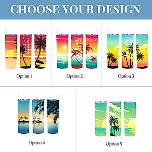 Personalized Family Vacation Tumblers With Name, Custom Palm Tree Beach Skinny Coffee Tumbler, Girls Trip Cups With Lid And Straw, Customized Group Destination Vacation Matching Cup