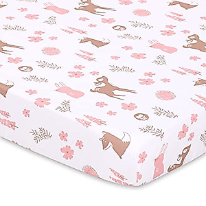 The Peanutshell Mini Crib Sheet Set for Girls, 3 Pack, Multiuse for Pack & Play, Playard, Playpen, Mini Crib, Pink Woodland Floral