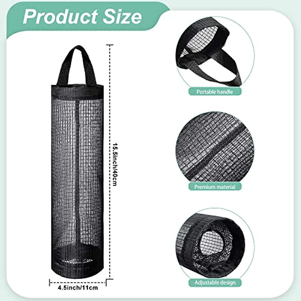Plastic Bag Holder Breathable Mesh Hanging Storage Dispensers Recycling Grocery Bag Storage Container Folding Hanging Shopping Bag Holder for Home and Kitchen(Black,4 Packs)