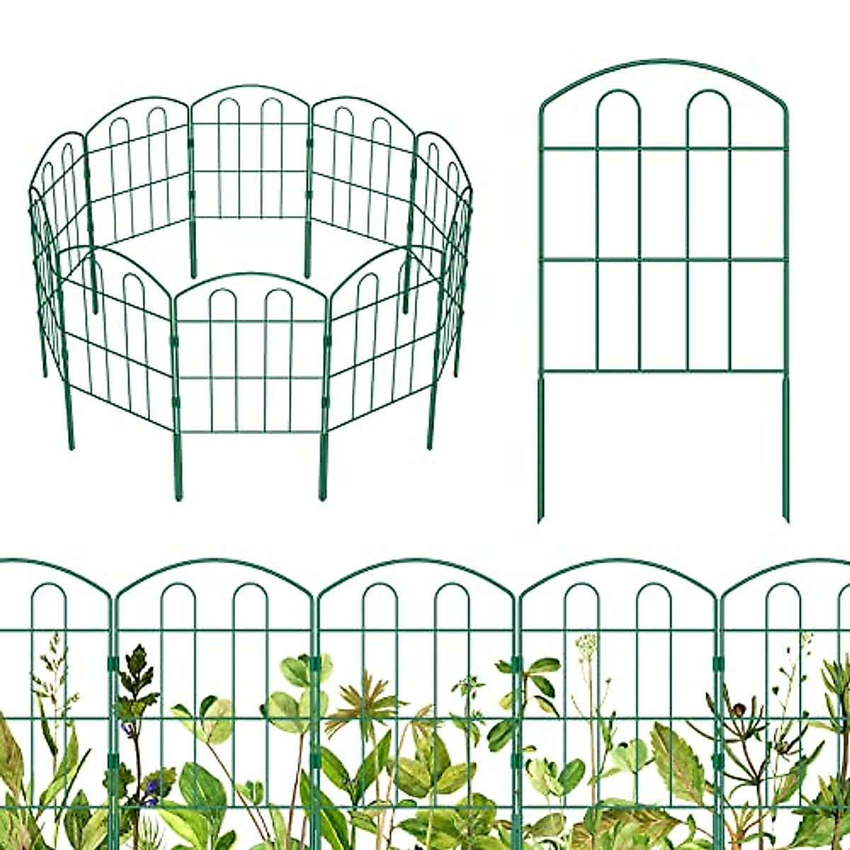 28 Pack Decorative Green Garden Fence Outdoor 23'' (H) x 30' (L) Coated Metal RustProof Landscape Wrought Iron Wire Border Folding Patio Fences Flower Bed Fencing Animal Barrier Section Panels Decor
