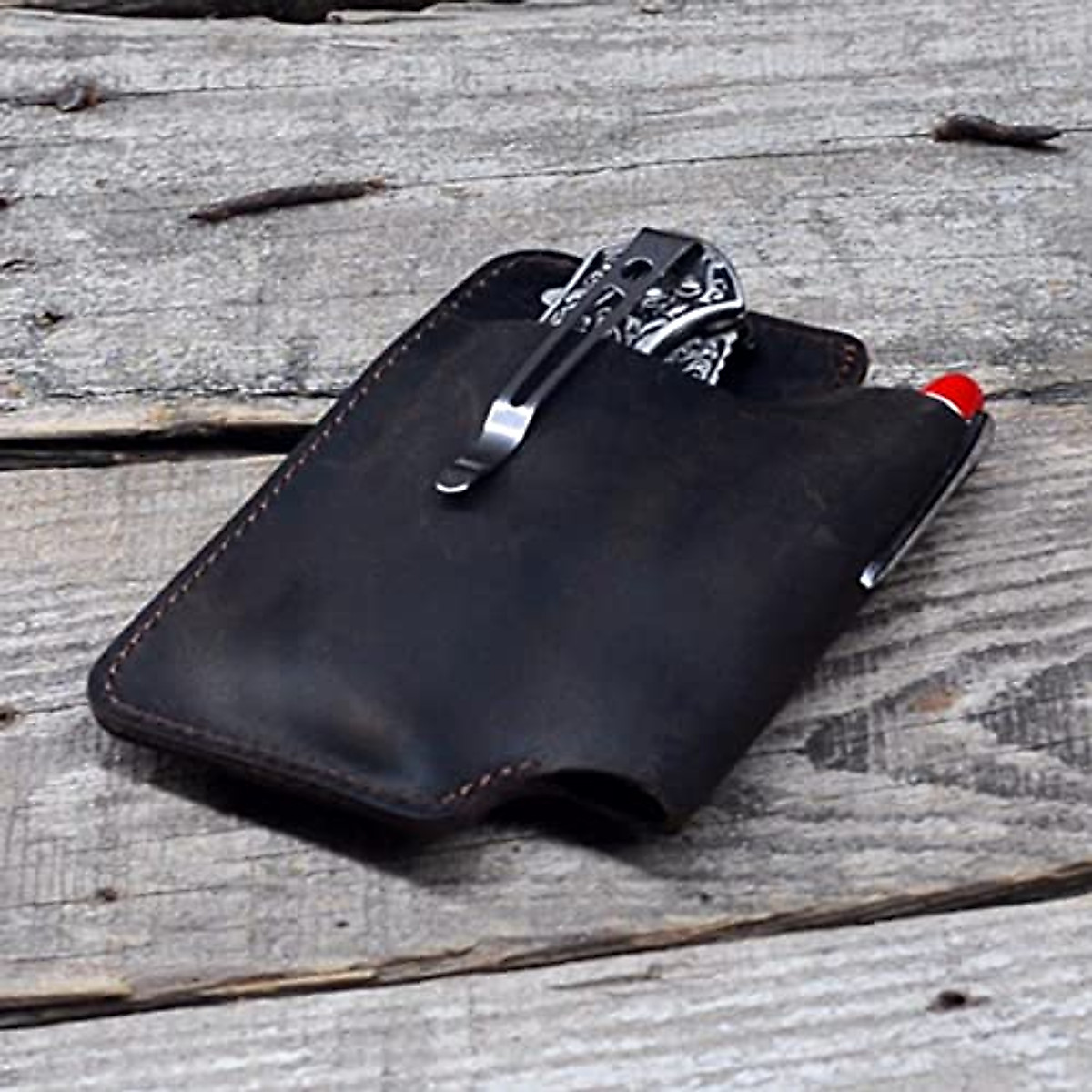 COLEAT Genuine Leather Multitool Belt Sheath Organizer, EDC Belt Pouch for Men, Belt Holder Mini Leather Pocket Organizer Slip, Flashlight Holder, Pen Holder, Knives Sheath Holster Dark Brown