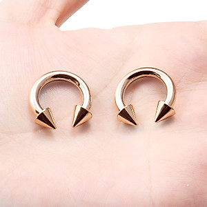 Ftovosyo PA Ring Internally Threaded Spike Circular Barbells Horseshoe Rose Gold Large Septum Ring Ear Gauges Earrings 8G 3mm 12mm 1/2" Surgical Steel Pierced Body Jewelry for Women Men