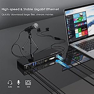 WAVLINK USB Laptop Docking Station Dual Monitors, DisplayLink Computer Dock for M1 M2 Mac and Windows, ChromeOS, Ubuntu 20.04/22.04 (HDMI & HDMI/DVI/VGA, 6xUSB Ports, LAN, Audio)