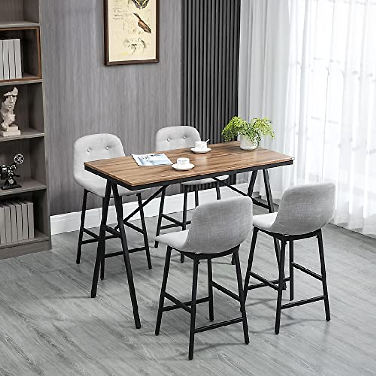 HOMCOM Industrial Bar Table with Steel Frame, Counter Height Table Pub Table for Kitchen Dining Room Cafe, Brown/Black