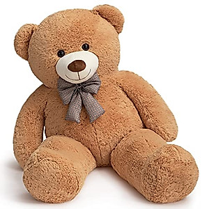 HollyHOME Giant Teddy Bear Stuffed Animal Large Bear Plush with Bow Tie Soft Toy for Girlfriend or Kids 48 inch Tan