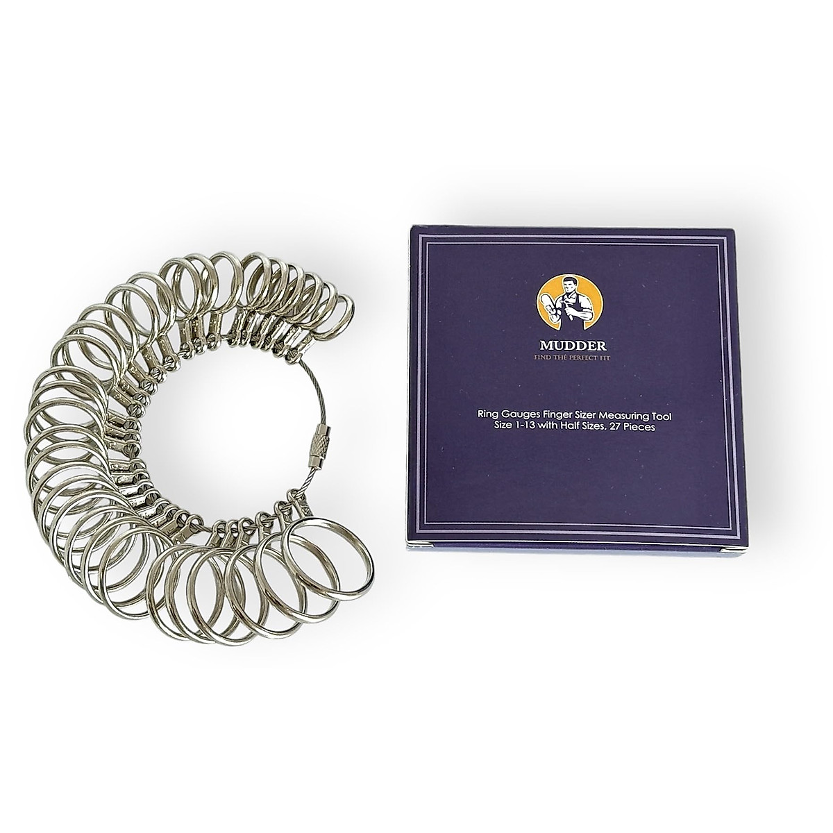 MUDDER Stainless Steel Finger Sizer Measuring Ring Tool, Size 1-13 with Half Size, 27 Pcs