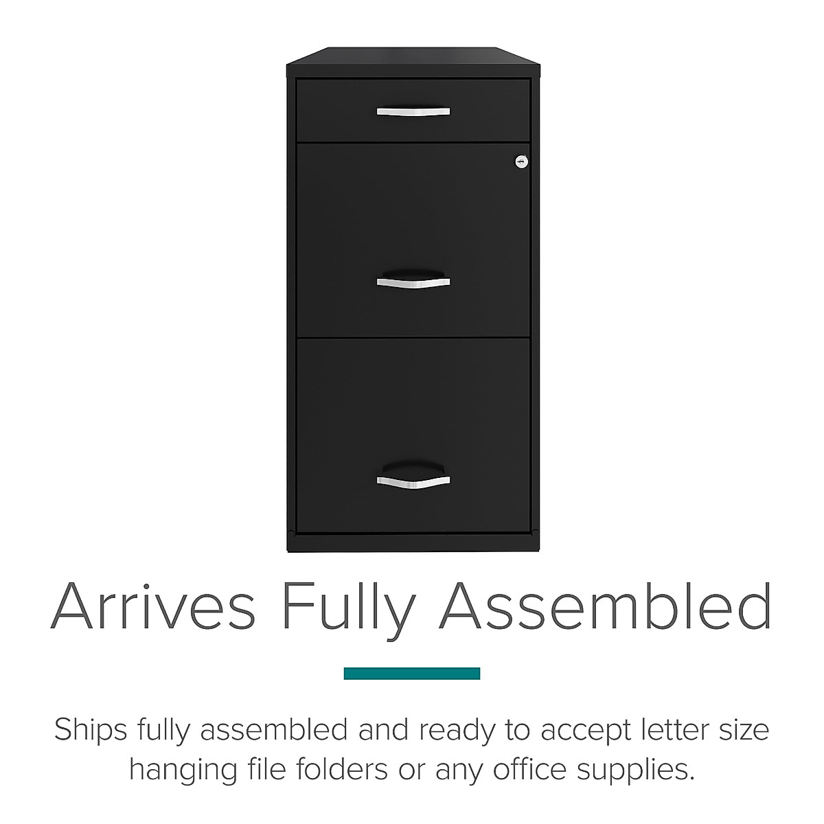 Hirsh Industries Space Solutions 18in Deep 3 Drawer Metal Organizer File Cabinet Black, Letter Size, Fully Assembled