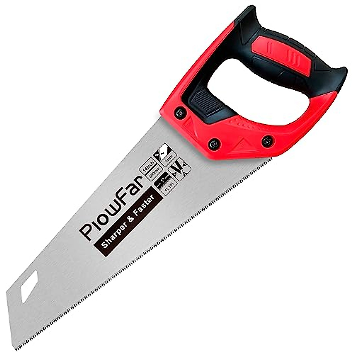 Plowfar 14 inch Hand Saw 11TPI Pro Fine Cut for Wood, Plastic Pipes, Drywall, Trees Trimming & Pruning, Sharp Manual Saw for Woodworking, Red