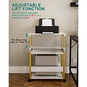 HMFOR Computer Tower Stand with Height Adjustable, PC Stand for Under Desk, Moblie Computer Case Tower, 3-Tier Computer Cart with Rolling Wheels for Home Office Gaming Case, Faux White Marble