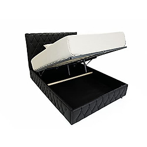 Upholstered Bed Frame with Storage, Faux Leather Platform Bed Frame, No Box Spring Needed, Black-Full