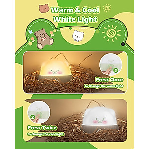 Daxtril Night Light for Kids Cute Lamp, Bear Cat Lamp Kawaii Room Decor, Kids Toys for Girls, Stocking Stuffers for Kids, Christmas Gifts for Teenage Girls Kids Boys, Rechargeable Touch Lamp, Green