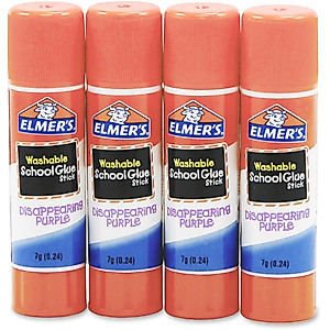 Elmer's Disappearing Purple School Glue Sticks, 0.24 oz Each, 4 Sticks per Pack (E543)