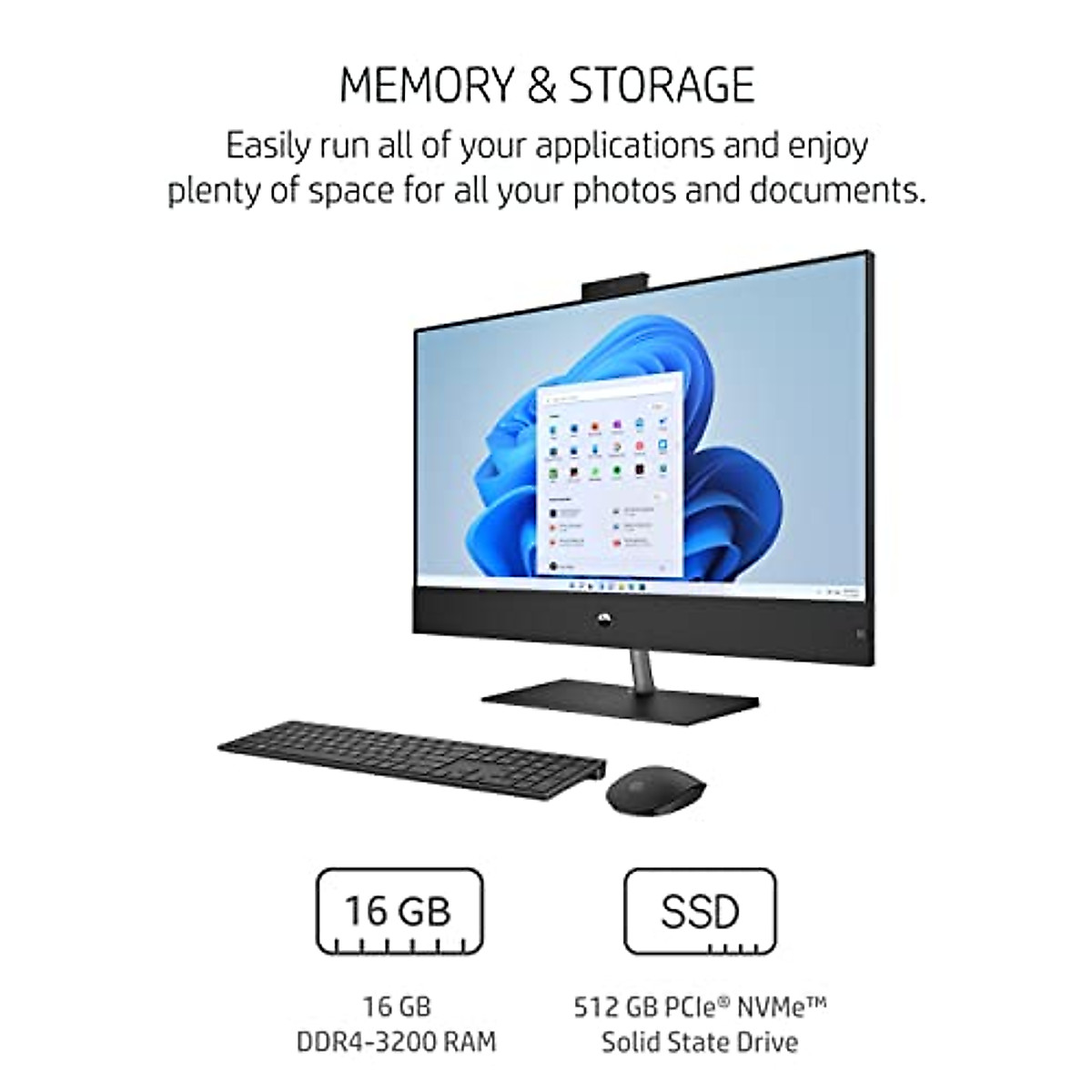 HP Pavilion 31.5 inch All-in-One Desktop PC, Intel Core i5-12400T Processor, Intel UHD Graphics, 16 GB RAM Memory, Windows 11 Home Operating System (32-b0010, Sparkling Black)