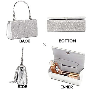 Yokawe Rhinestone Clutch Purses for Women Bling Crystals Evening Bag Wedding Party Prom Cocktail Handbags (Silver)