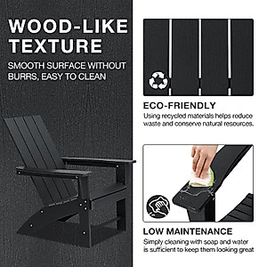 Adirondack Chairs Set of 2 with Side Table HDPE Outdoor Adirondack Chair All Weather Resistant Fire Pit Chairs for Patio Front Porch Pool Garden Deck Fire Pit Outside, Black