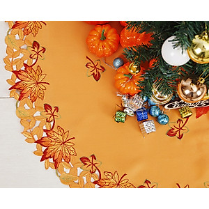 GRANDDECO Christmas Tree Skirt 36 Inch Thanksgiving Fall Tree Mat Harvest Fall Cutwork Embroidered Maple Leaves Xmas Tree Decor for Holiday Party Decorations Indoor Outdoor (Tree Skirt 36" (91cm))