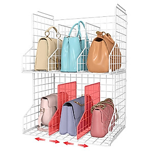 Purse Storage Organizer for Closet : Adjustable 2-Pack Dividers Handbag Organizer - Stackable Wire Handbags Storage Baskets -Open Cabinets Wallets Tote Chain Bags Clutches