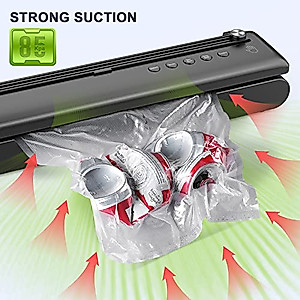 BEYUAM Vacuum Sealer, Food Saver Vacuum Sealer Machine with Auto&Manual Options for Food Storage, 5 in1 Food Vacuum Sealer with Dry&Moist Modes, LED Indicator Lights, Compact Design, Includes 15PCS Vacuum Seal Bags,1 Air Suction Hose, 1Cutter (Black)
