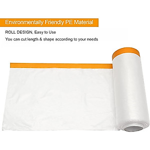 AConnet Pre-Taped Masking Film 13ft x 130ft Painters Plastic Sheeting Roll, Clear Plastic Sheeting Cover Plastic Drop Cloths for Painting, Automotive Appliance (2 Rolls, 65ft Per Roll)