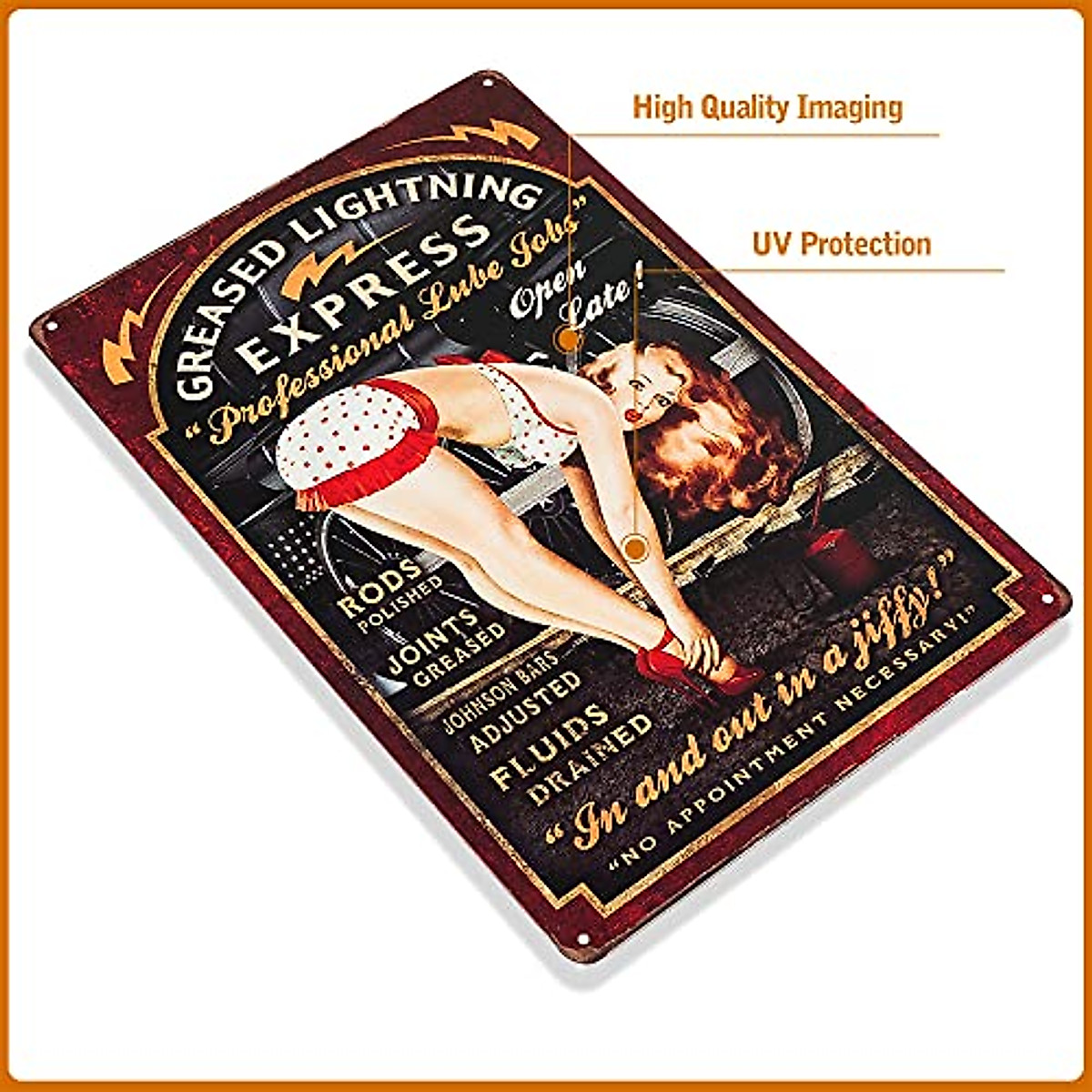 dingleiever-Greased Lightning Pin Up Girl Sign This ''Professional Lube Jobs'' pin up Girl Sign is a Great Garage or Man cave Sign