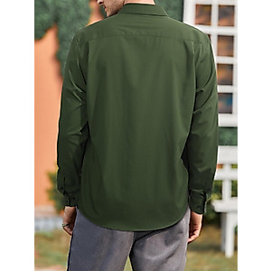 HISDERN Mens Dress Shirts Long-Sleeve: Button Casual Shirt - Green Dress Shirts for Men