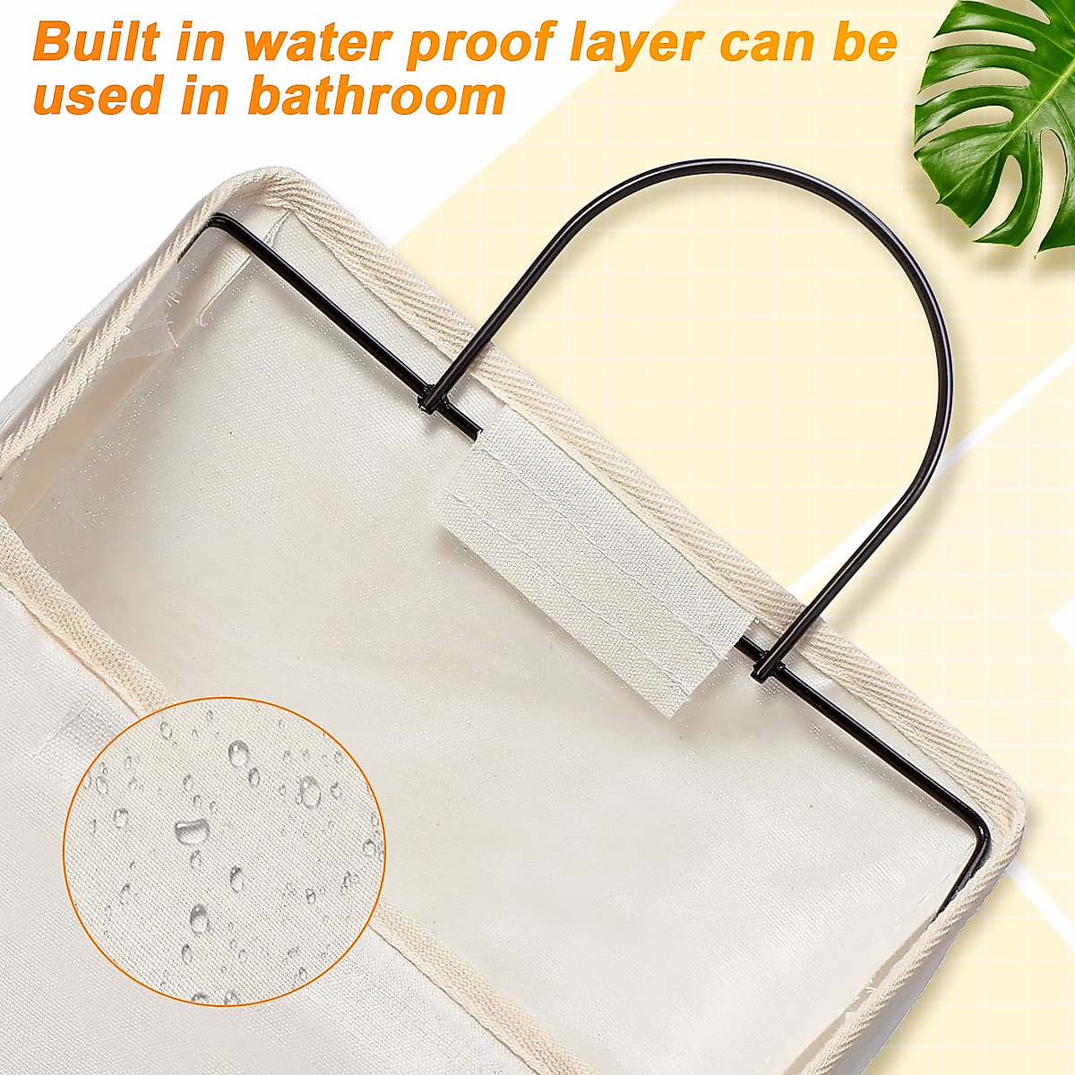 Chumia 6 Pack Wall Hanging Storage Basket Bathroom Closet Hanging Storage Bag Over The Door Hanging Basket Bedroom Wall Storage Organizer Waterproof Linen Cotton Box Containers and 10 Hooks(White)