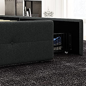 HOOMIC Queen Upholstered Platform Bed Frame with 4 Storage Drawers, Wooden Slats Support, Adjustable High Headboard with Square Stitched Button Tufted Design, No Box Spring Needed,Dark Grey
