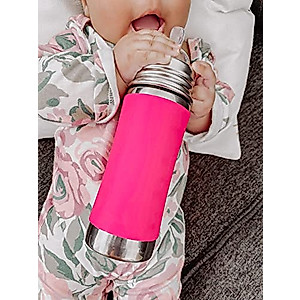 Pura Kiki 9oz/260ml Stainless Steel Insulated Anti-Colic Infant Bottle w/Silicone Medium-Flow Nipple & Sleeve, 100% Plastic-Free, MadeSafe Certified, for Kids, Toddlers, Babies & Infant - Pink