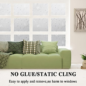 Mikomer Privacy Window Film Etched Flowers Static Cling Glass Door Film, Non Adhesive Heat Control Anti UV Window Cling for Office and Home Decoration,35 inches by 157 inches