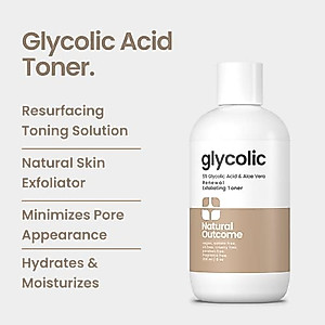 Natural Outcome Glycolic Acid Toner 5% for Face | Gentle Exfoliating Toner - with Aloe Vera & Quinoa Extract | Advance Anti-Aging Toning Solution Rejuvenates Skin & Minimizes Pore Appearance | 8 oz