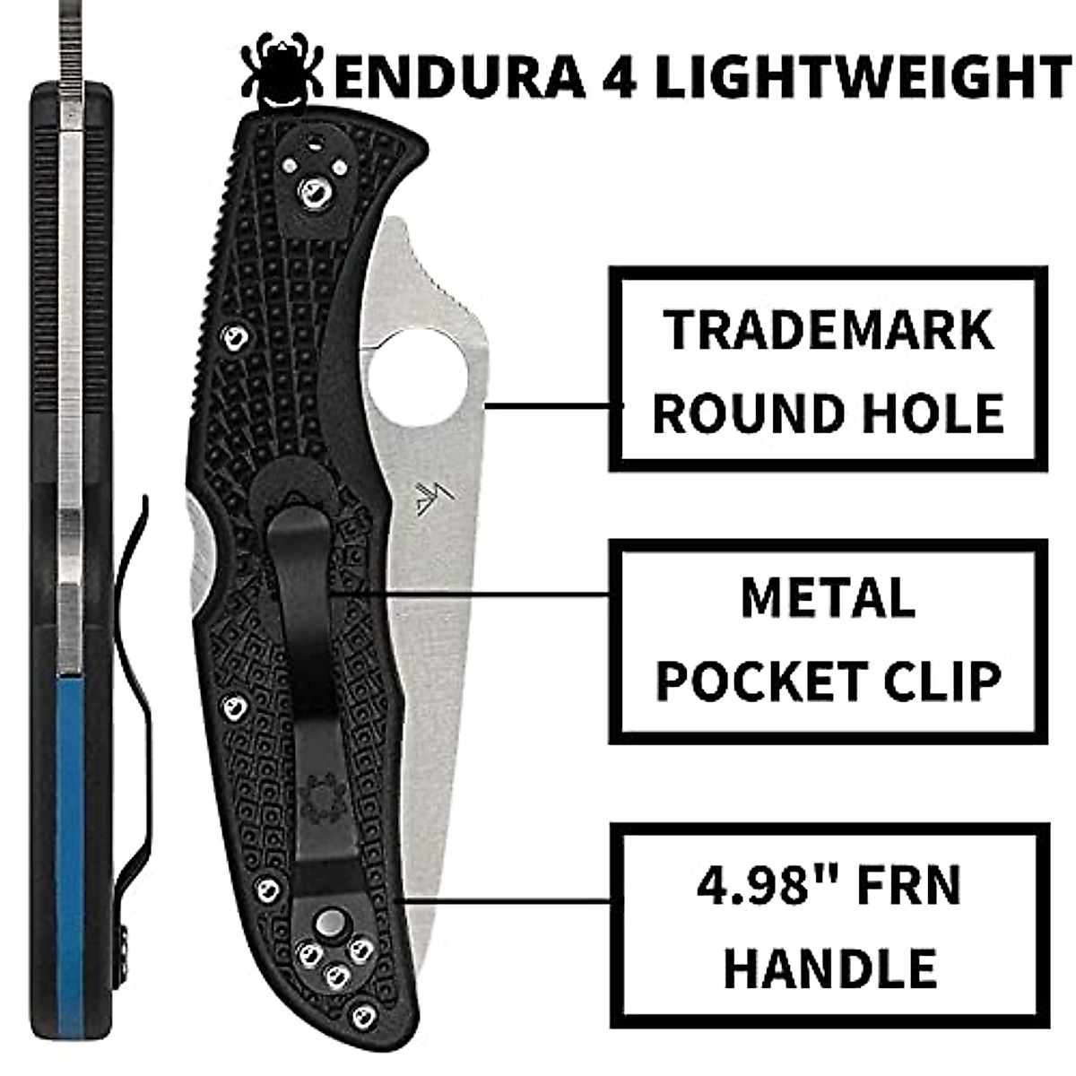 Spyderco Endura 4 Lightweight Knife with Flat Ground Steel Blade and Tunnel to Towers Black FRN Handle - CombinationEdge - C10FPSBKBL