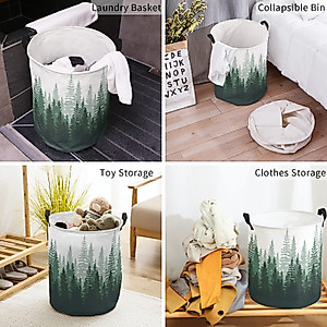 Laundry Hamper Foldable Laundry Basket, Green Ombre Waterproof Clothes Hamper for Bathroom Bedroom Living Room, Primeval Forest Modern Abstract Art Aesthetics Toy Baskets for Dollhouse 16.5"x17"
