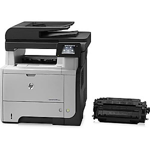 HEWLETT PACKARD Laserjet Pro M521dn All-in-One Printer (A8P79A) with Power Strip Surge Protector and Electronics Basket TM Microfiber Cleaning Cloth