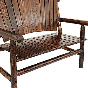 Sunnydaze Rustic Wood Outdoor Bench - Fir Construction with Charred Finish and Clear Lacquer - Comfortable Seating for 2 Adults - Perfect for Front Porch, Garden or Patio - 51-Inch