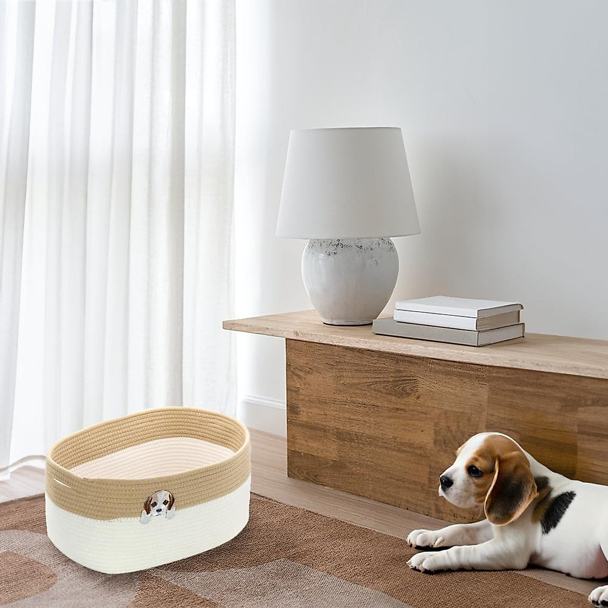 Generic LATCHI cotton rope Basket - Dog Toy, Pet Tool, Kid's Room, Laundry, Shelf, Towel, Nursery, Blanket Organizer - Gift - 18"" L x 12"" W x 10"" H (BEAGLE)