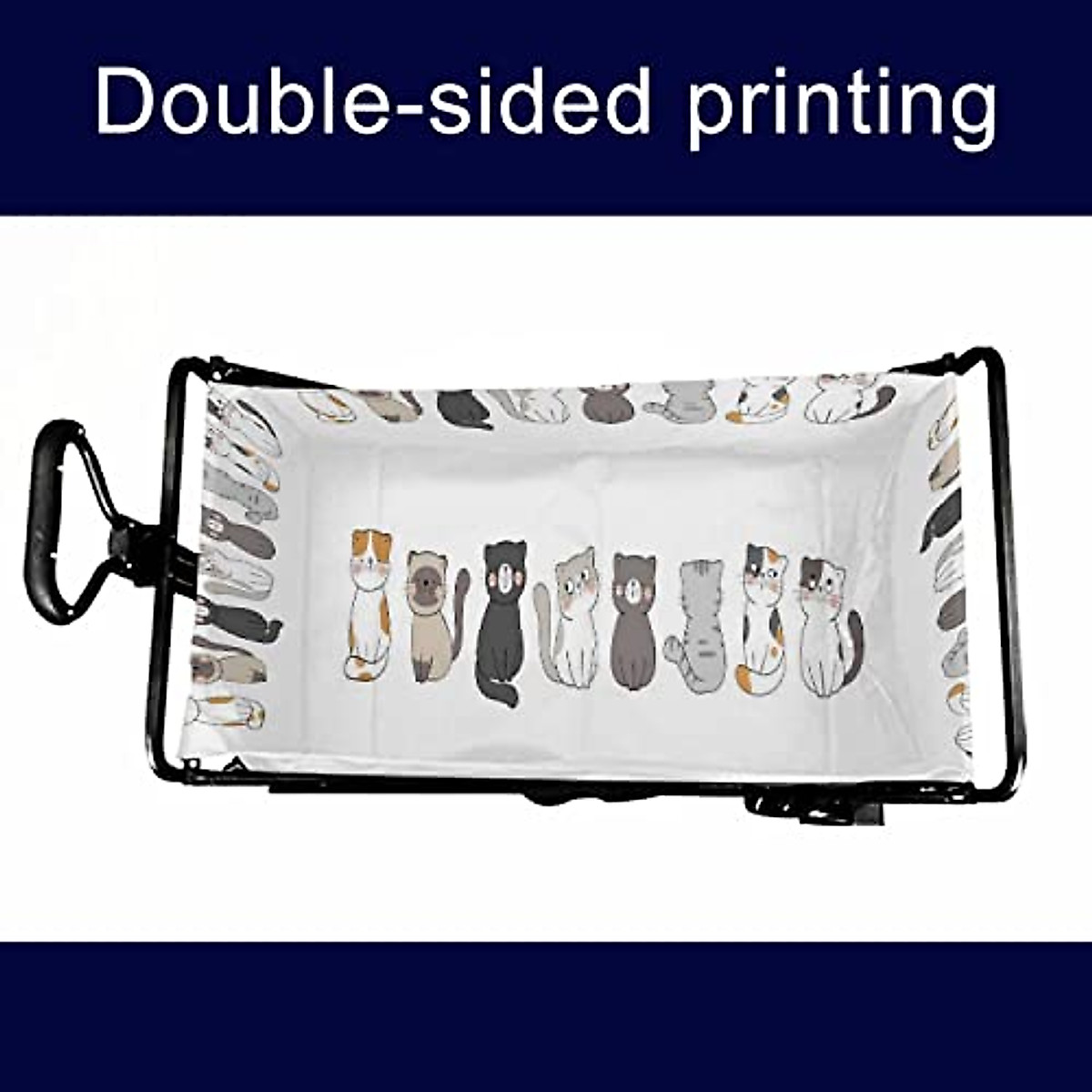 Collapsible Wagon Cart Draw Banner Cute cat on White forgreeting cardpostercoverprintbanner Foldable Utility Wagon Large Capacity Garden Cart with Push Bar for Beach Camp Outdoor Shopping