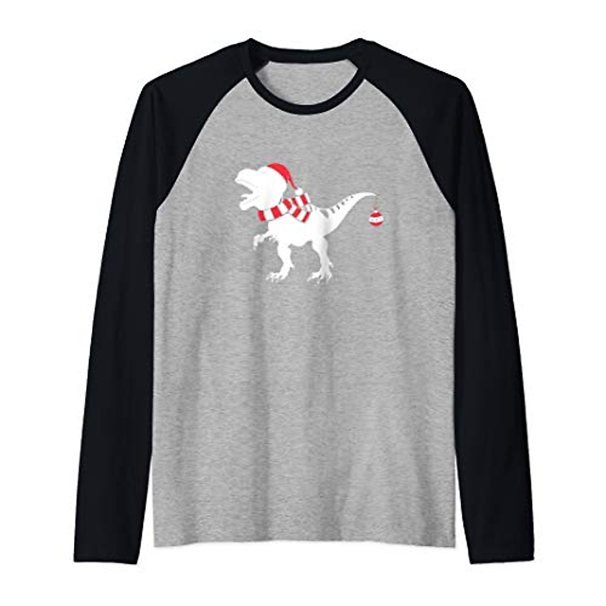 Christmas T-Rex Dinosaur Funny Stocking Stuffer Raglan Baseball Tee