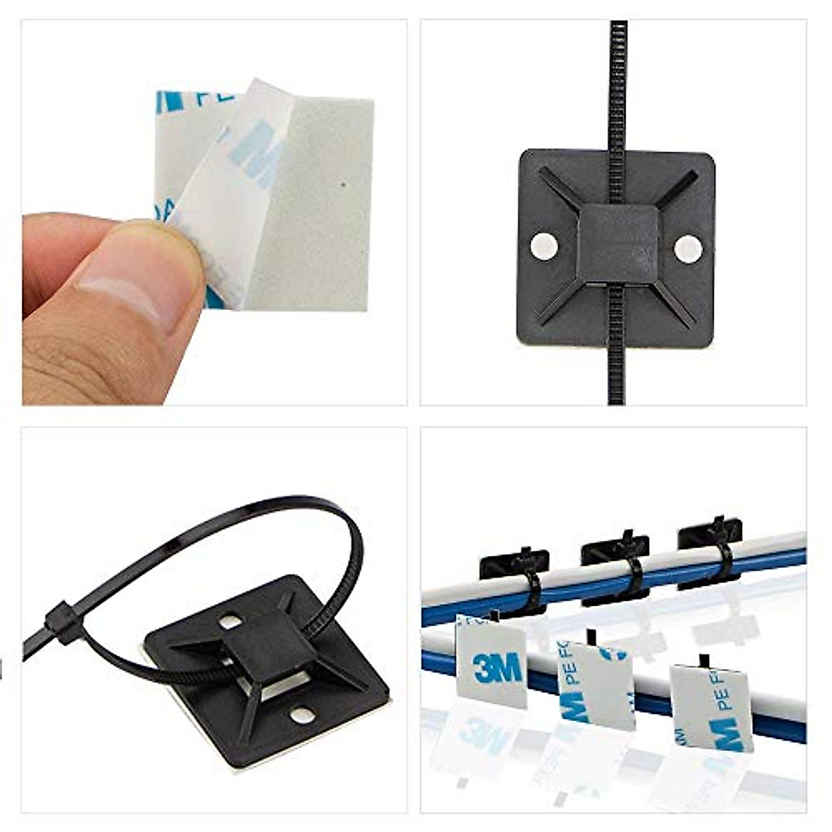 Zip Tie Mount 3/4" Black Small Wire Tie Adhesive Mounting,100 Pcs for Wire Clips Cable Management Cable Tie Anchors,Durability Pro-grade UV Wire Holder organizer