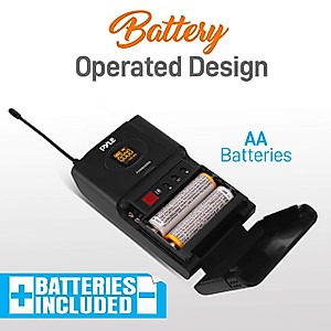 Compact UHF Wireless Microphone System - Pro Portable Dual Channel Desktop Digital Mic Receiver Set w/ 2 Belt-Pack Transmitter, Receiver, 2 Headset, Lavalier Mics, XLR, for Home, PA - Pyle PDWM2958B