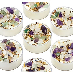 Healing Energy Candle by New Moon Beginnings - Negative Energy Cleansing - Soy Aromatherapy Candle - Handmade Candle with Crystals & Herbs - Energy Healing Candle - Set of 6 Tealights