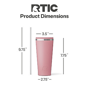 RTIC 20oz Everyday Tumbler Insulated Stainless Steel Portable Travel Coffee Cup with Straw, Spill-Resistant Lid, BPA-Free, Hot and Cold Drink, Ceramic Lining, Dusty Rose