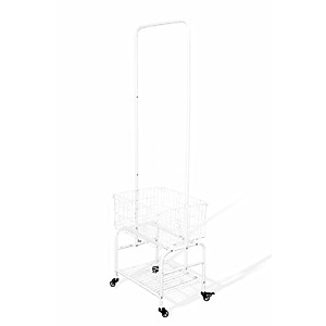Rolling Laundry Basket with Wheels,Clothing Rack for Garment Hanger,Storage Metal Cart, White Color, Large Capacity Room Organization,Metal Movabel Laudry Basket, (White)