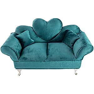 9.8 Inch Openable Dark Green Sofa Jewelry Box Armchair for Dollhouse Heart Shape Velvet Chair 1/6 Scale Dolls Accessories