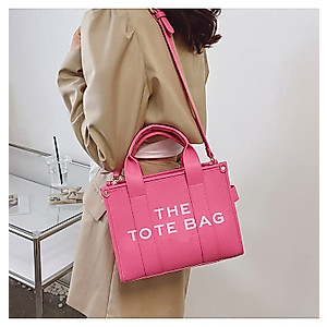NEGBIU Tote Bags for Women, Leather Mini Tote Bag with Zipper, Shoulder/Crossbody/Handbag（10.2 * 7.8 * 3.5in (Rose Red)