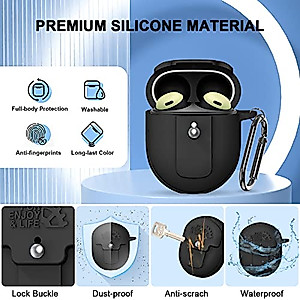 Case for Google Pixel Buds Pro 2022, Full-Body Shockproof Protective Case for Google Pixel Buds Pro Anti-Lost Carrying Portable Silicone Protective Case Cover with Carabiner and Lanyard (Black)