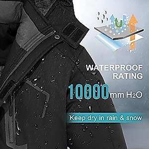 FARVALUE Mens Waterproof Ski Jacket Winter Warm Snow Coat Windbreaker Snowboarding Jacket Mountain Raincoats with Hood Black Large