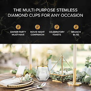 40 Pack Diamond Wine Glasses 12 oz - Elegant & Unbreakable Plastic Cocktail Glasses for Indoor and Outdoor Fancy Occasions - Premium Plastic Stemless Disposable Wine Glasses with Diamond Shape